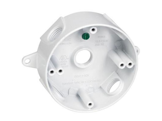 Cox Hardware and Lumber - Weatherproof Round 5 Hole Outlet Box, 4 In White
